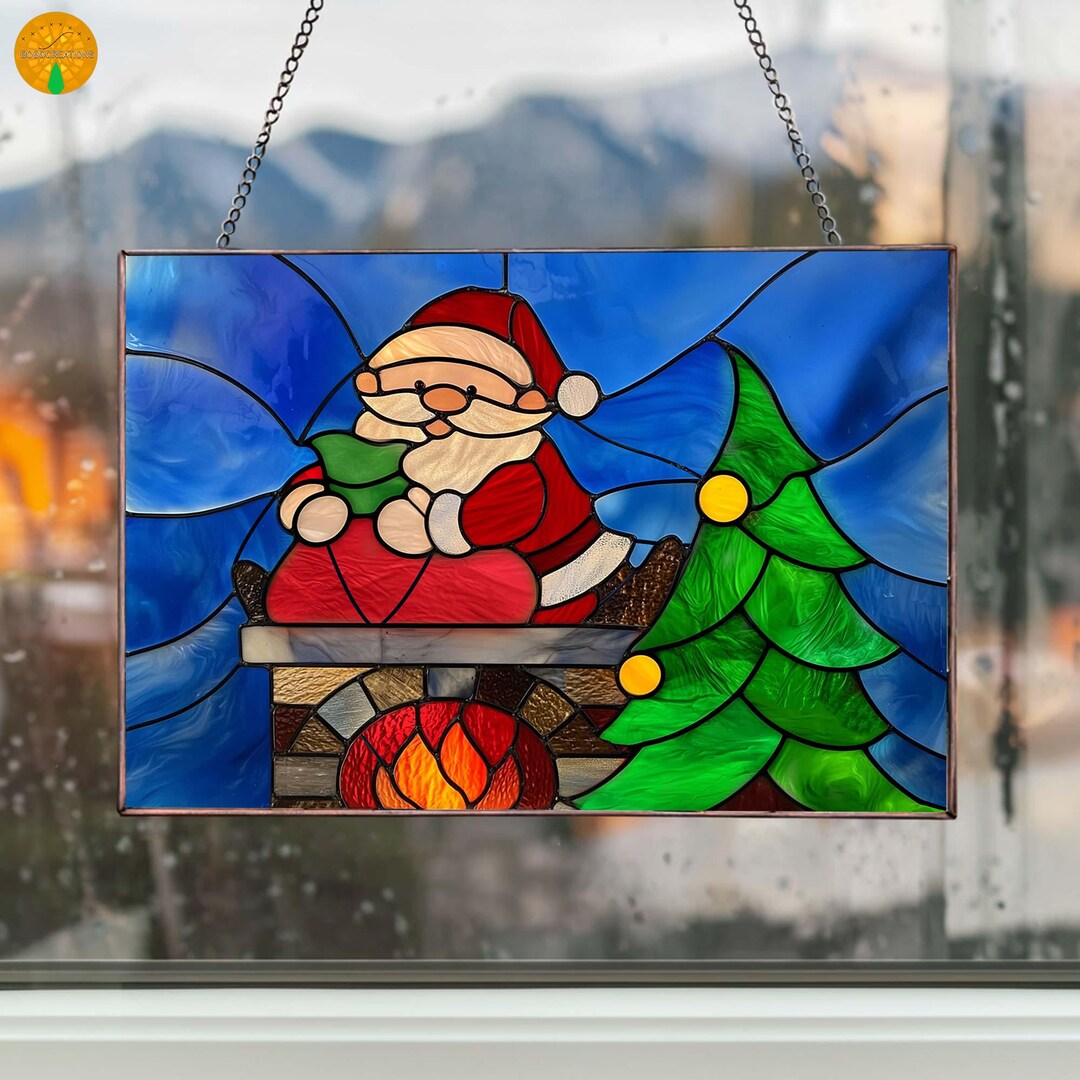 PB34 Santa Claus Stained Glass Christmas Derco Gift Pattern Suncatcher ...