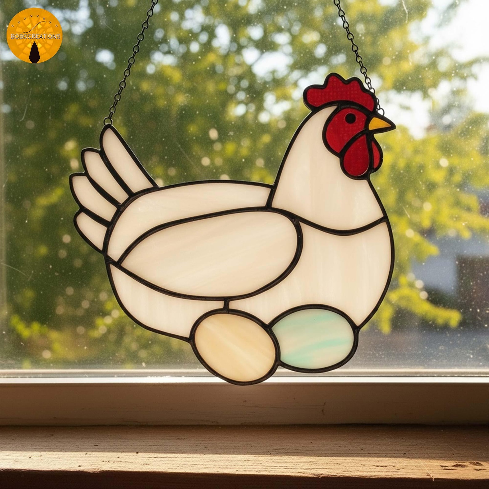 BB13 Chicken Stained Glass Pattern Hen and Eggs Suncatcher Design DIY ...