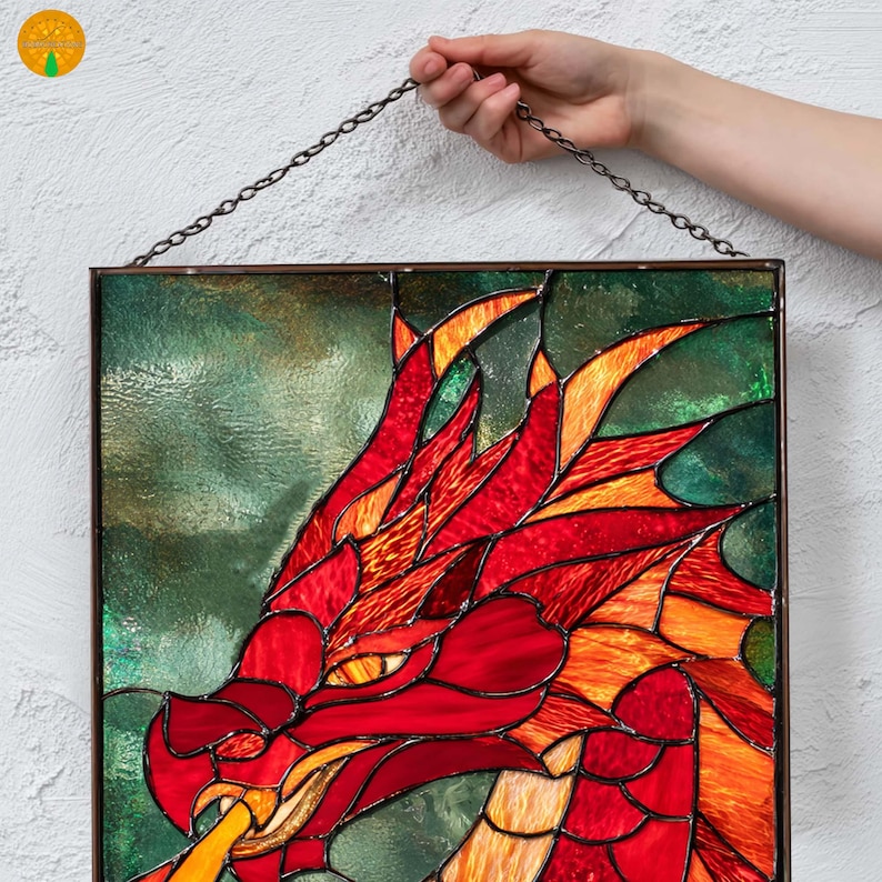 PB113 Red Dragon Stained Glass Pattern Dragon Modern Suncatcher Dragon ...