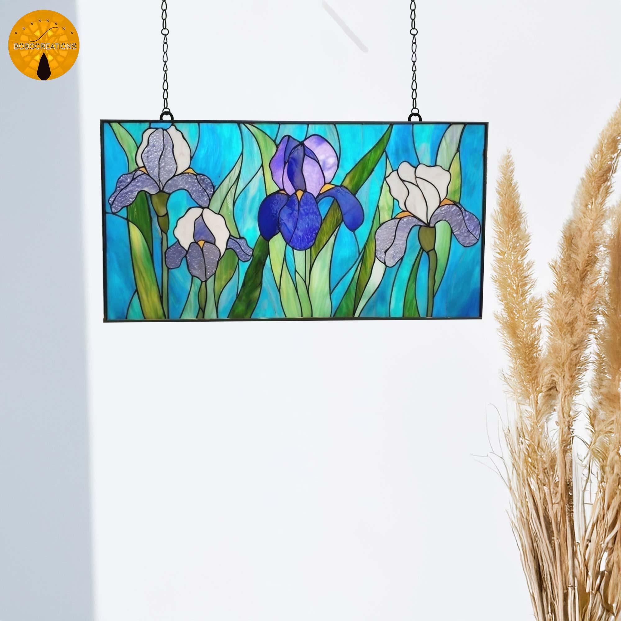 PNF39 Iris Flower Stained Glass Pattern – Blue and White Floral Design ...