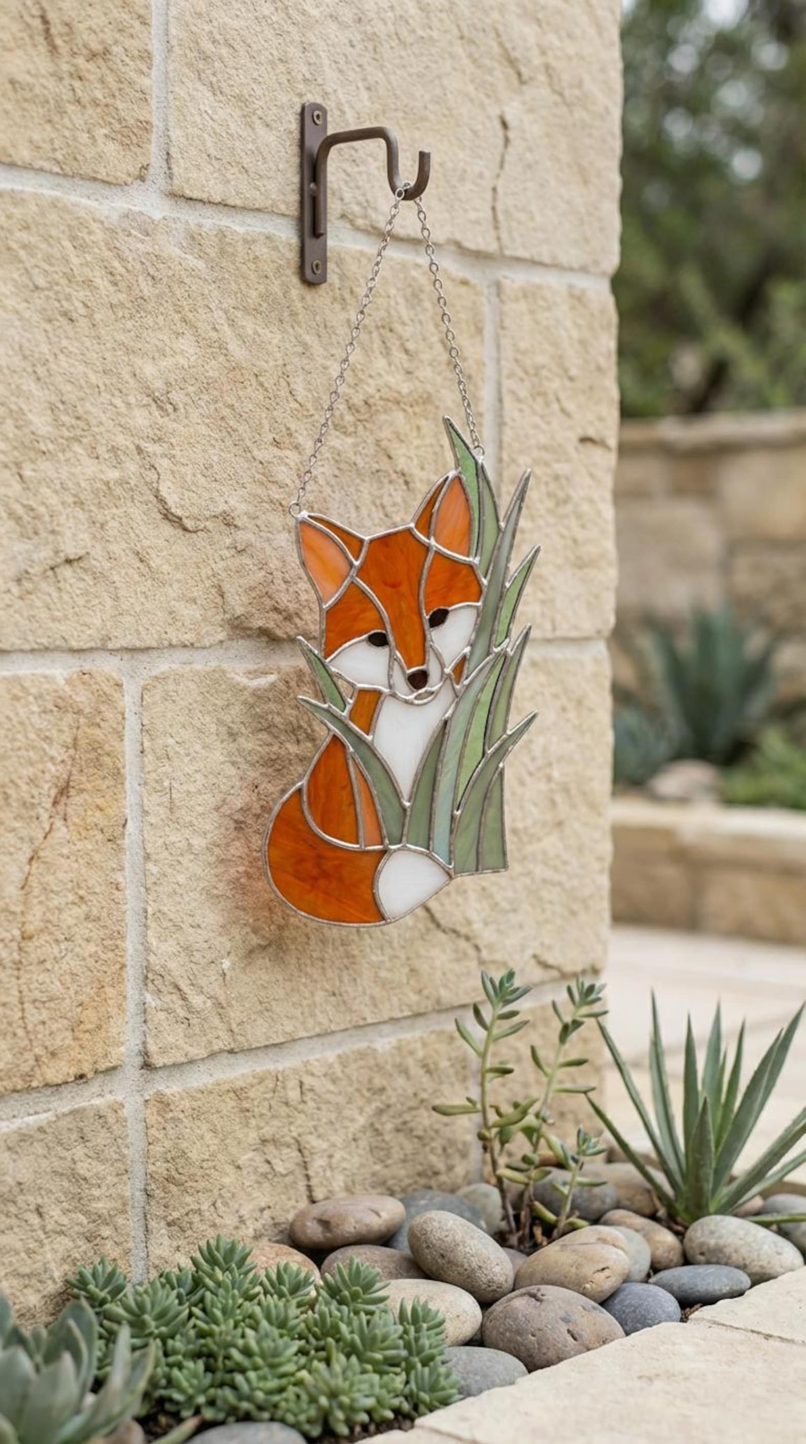 PB392 Stained Glass Fox Suncatcher Red Fox Home Decor Window or Wall ...