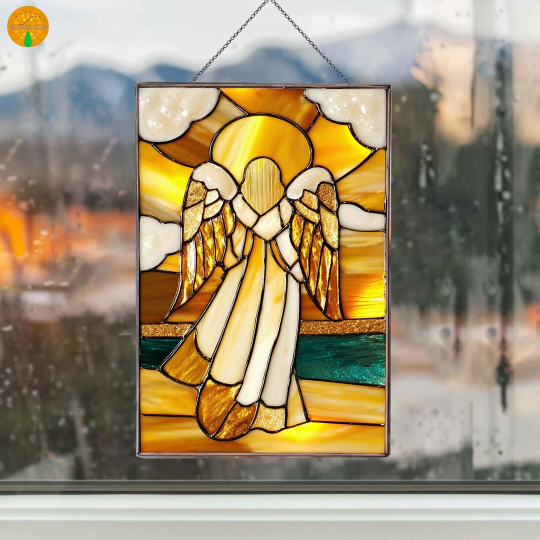 PB102 Angel Suncatcher Stained Glass Pattern Yellow Wingmemorial Gift ...