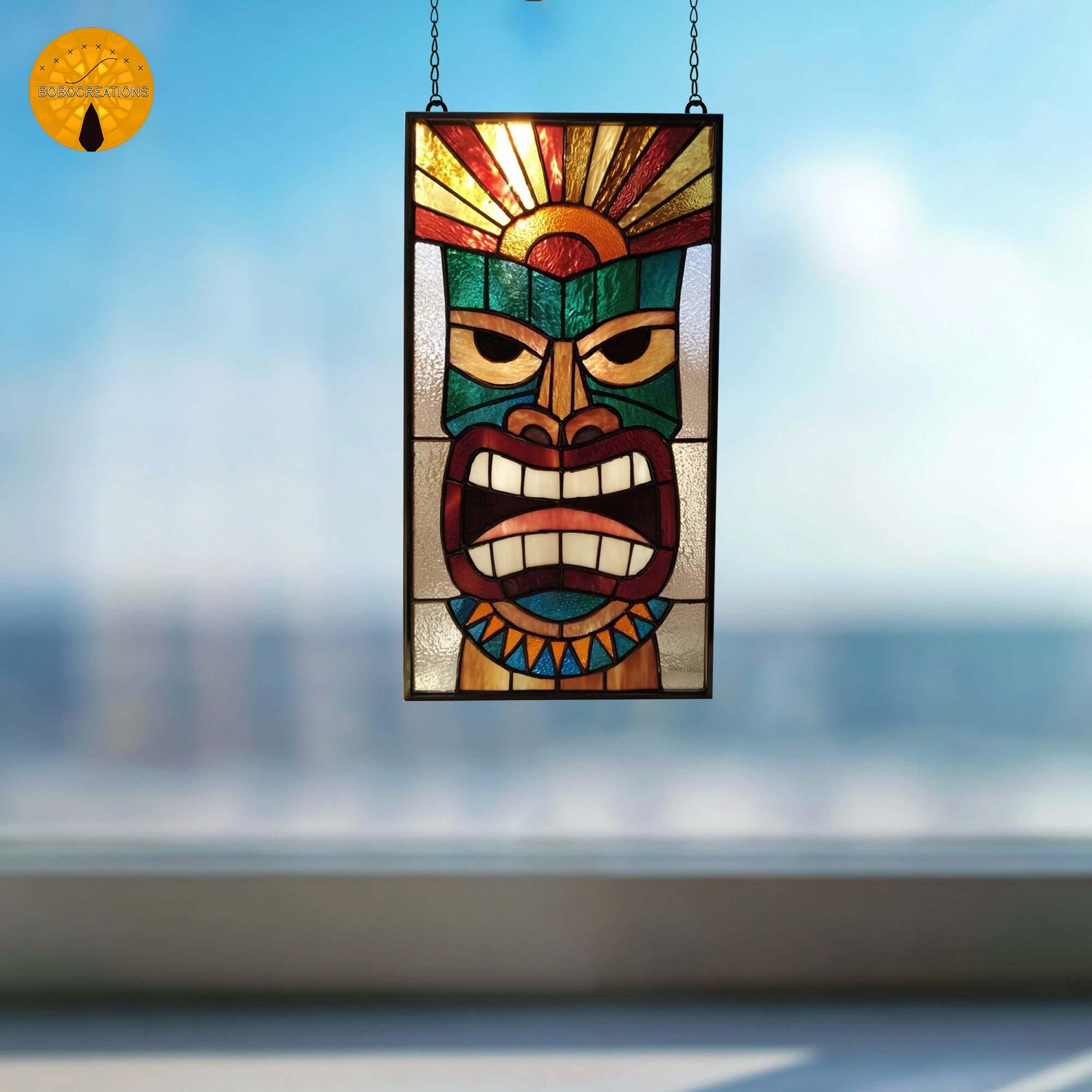 PNF132 Abstract Mask Stained Glass Pattern Template for Window Art and ...