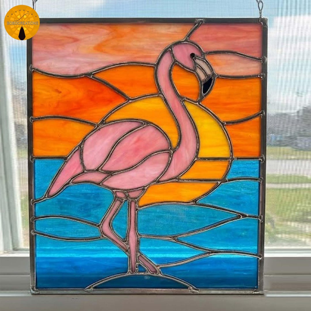 PNF232 Flamingo Stained Glass Pattern PDF, Tropical Bird Suncatcher ...