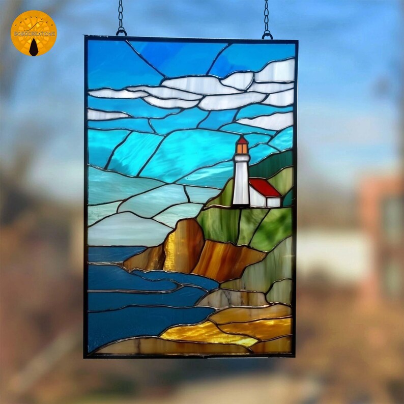 PNF146 Lighthouse Stained Glass Pattern – Coastal Ocean Landscape ...