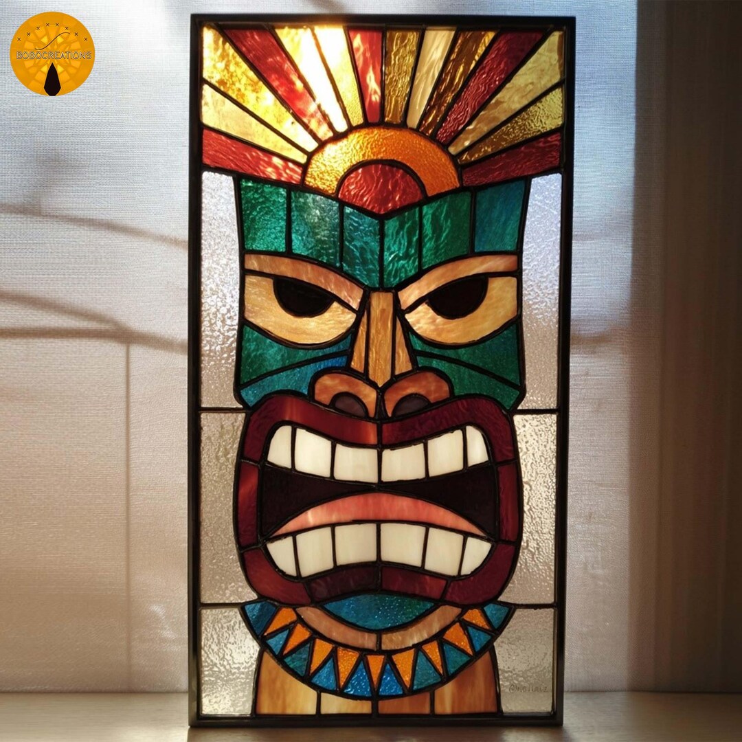 PNF132 Abstract Mask Stained Glass Pattern Template for Window Art and ...