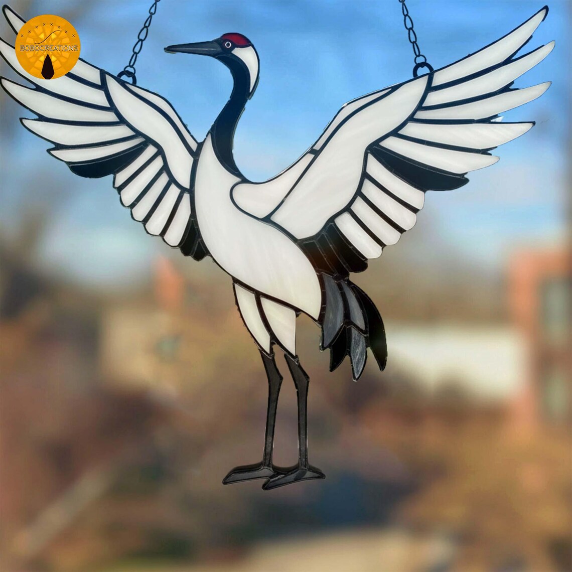 BB74 Stained Glass Crane Pattern – Flying Bird Suncatcher Template for ...
