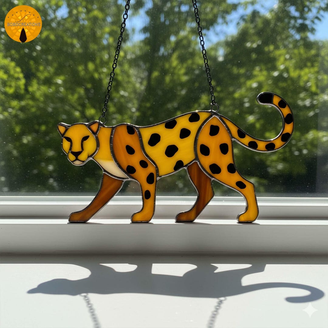BB101 Stained Glass Pattern Leopard Design - Wild Cat Animal DIY Glass ...