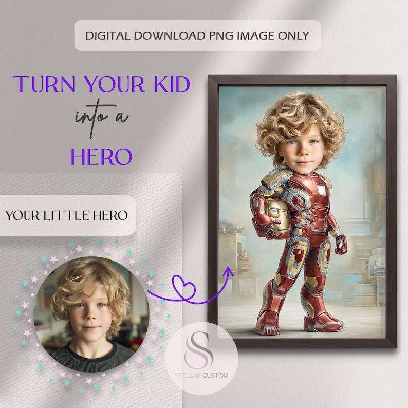Personalized Superhero Portrait: Custom Kids Hero Art (digital Download ...
