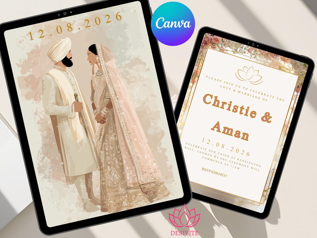 Editable Pink Indian Wedding Invitation Save the Date Sikh Bride ...