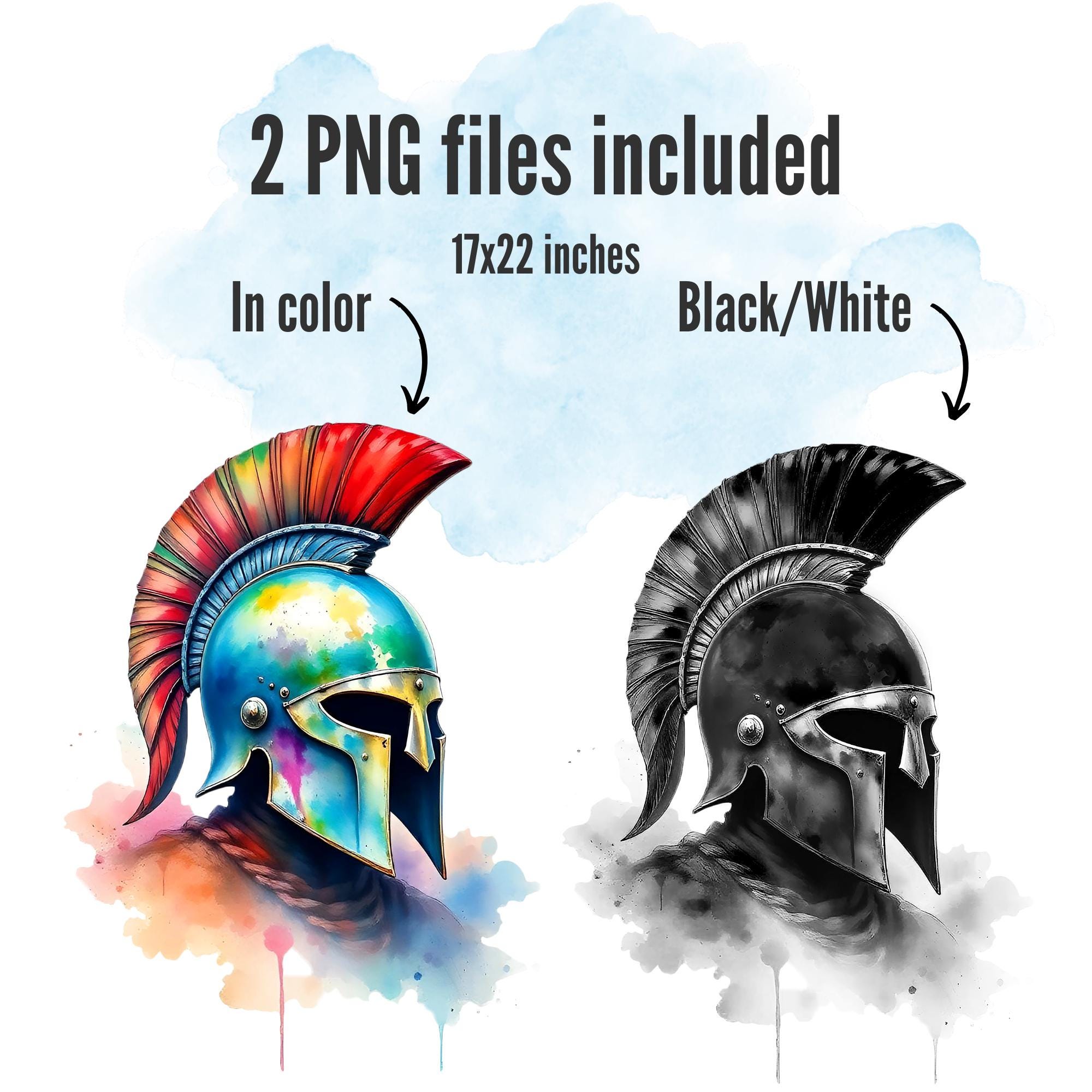 Watercolour SPARTAN HELMET Clipart PNG - Rainbow & Black and White ...