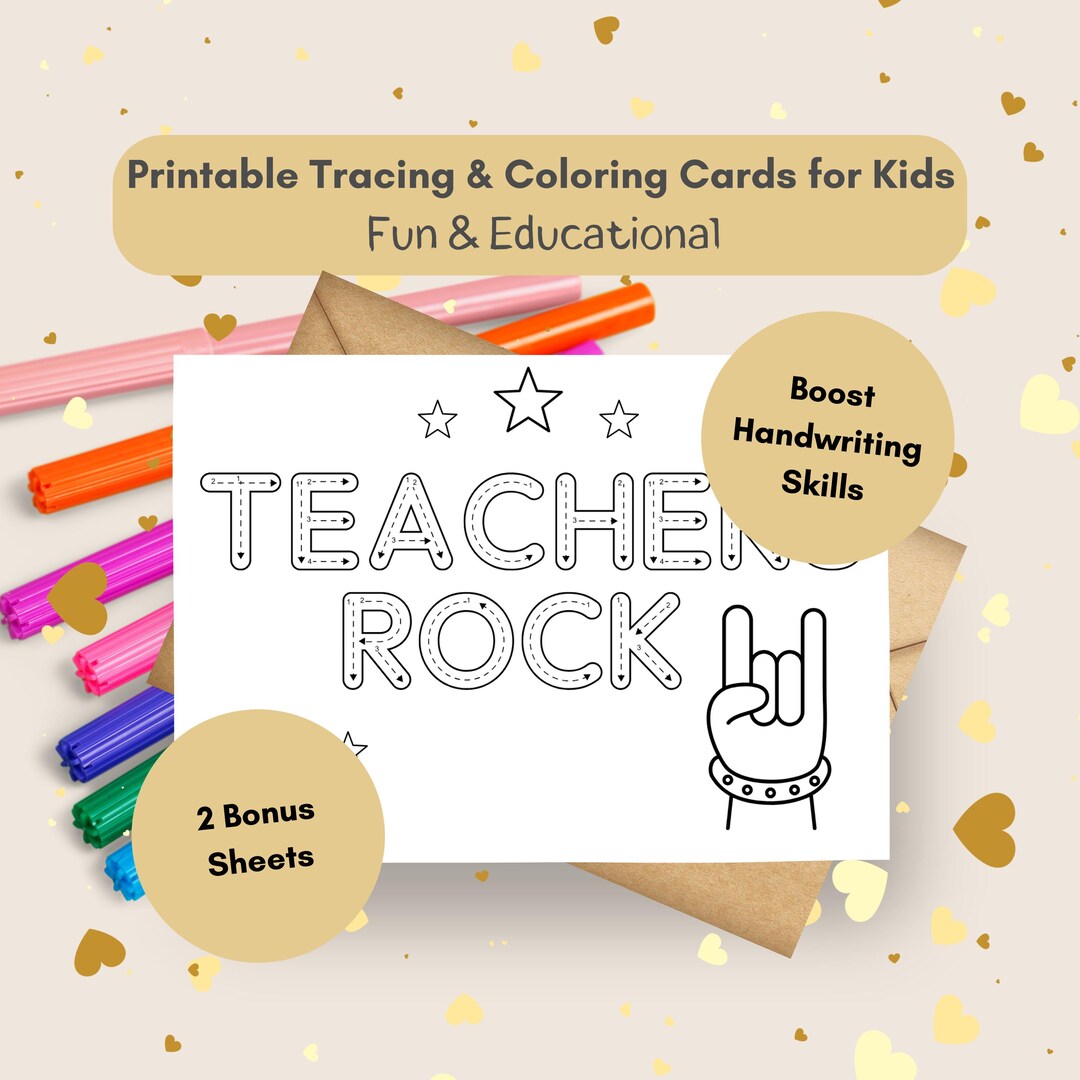Printable Tracing Card, Teachers Rock, Handwriting Practice, Kids ...