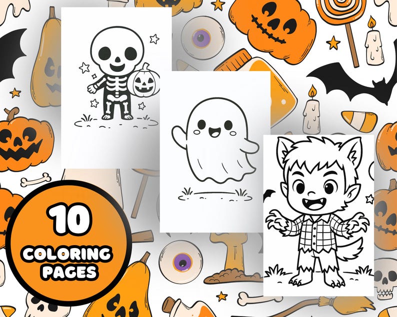 Halloween Characters Coloring Pages for Kids | Cute Ghosts, Witches ...
