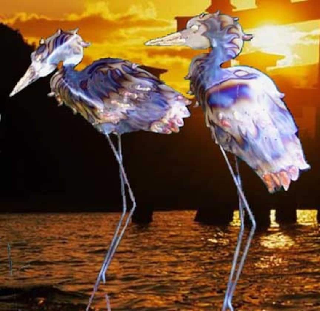 Blue Heron Crane Egret Garden Stake Metal Art SET of 2 YES Its BLUE - Etsy