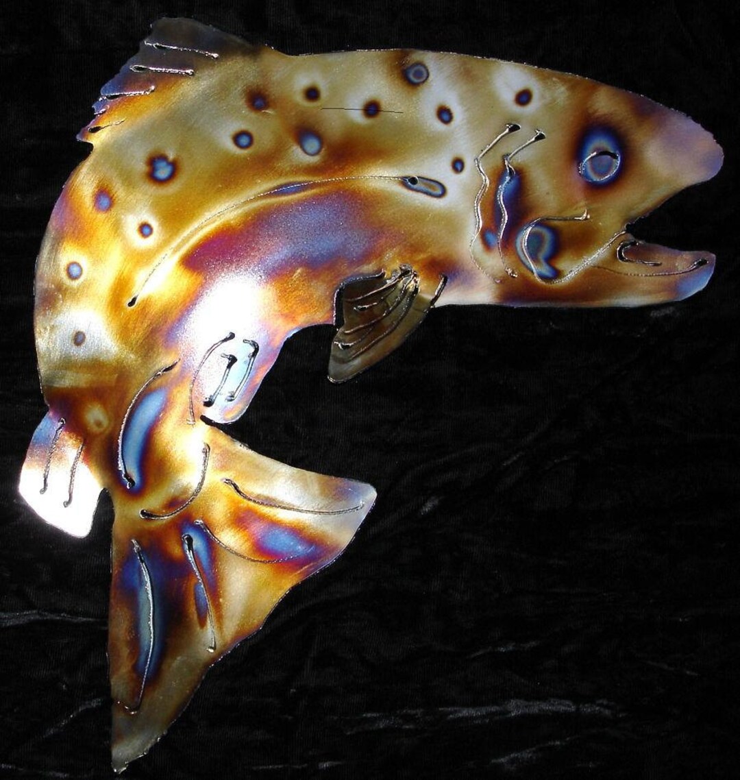 TROUT LEAPING House Home Metal Wall Art Decor Lodge Cabin Interior Fish ...