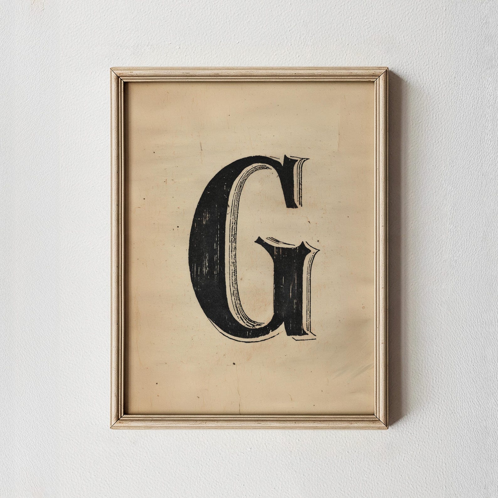 Antique Monogram G Print – Letterpress Style, Farmhouse Decor (digital ...