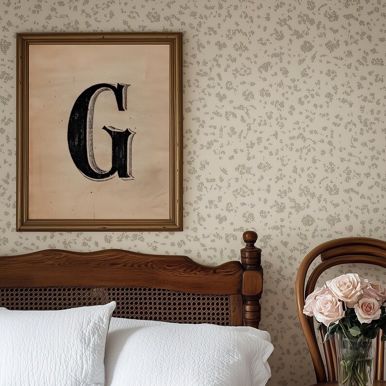 Antique Monogram G Print – Letterpress Style, Farmhouse Decor (digital ...