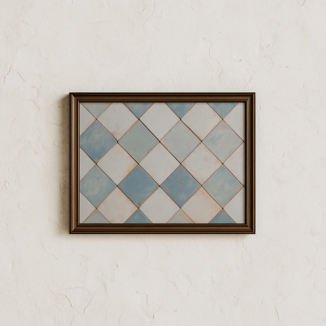 Coastal Harlequin Tile Art Print – Vintage Farmhouse Wall Decor ...