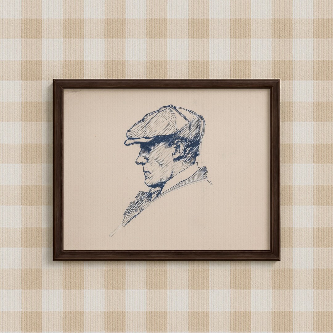 Gentleman Portrait Print - Pen and Ink Drawing, Newsboy Cap (digital ...