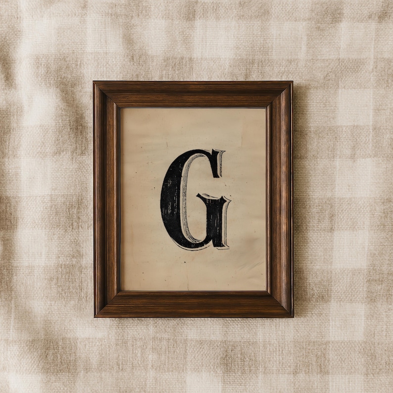 Antique Monogram G Print – Letterpress Style, Farmhouse Decor (digital ...