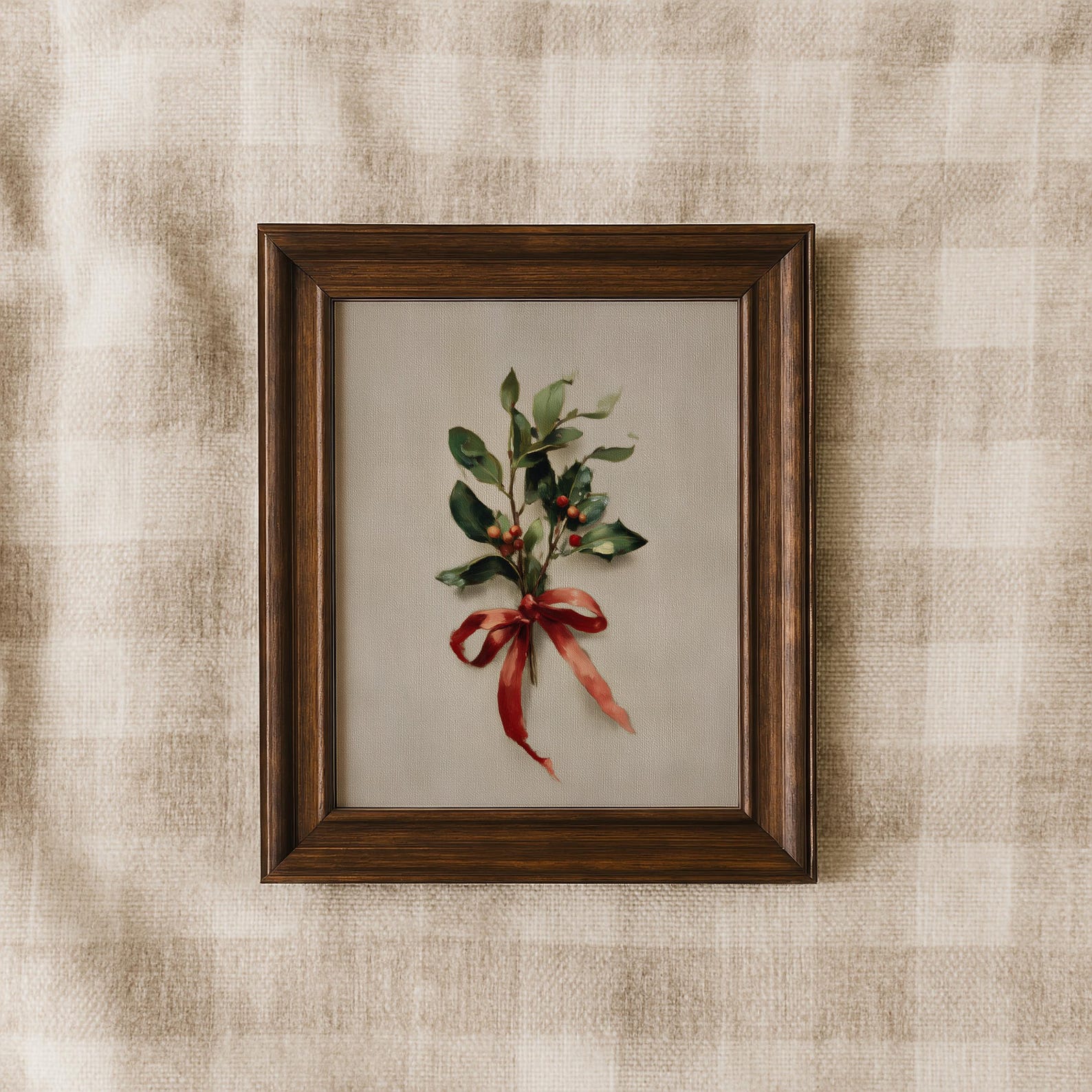 Vintage Holly Sprig Watercolor Print: Christmas Ribbon Decor (digital ...