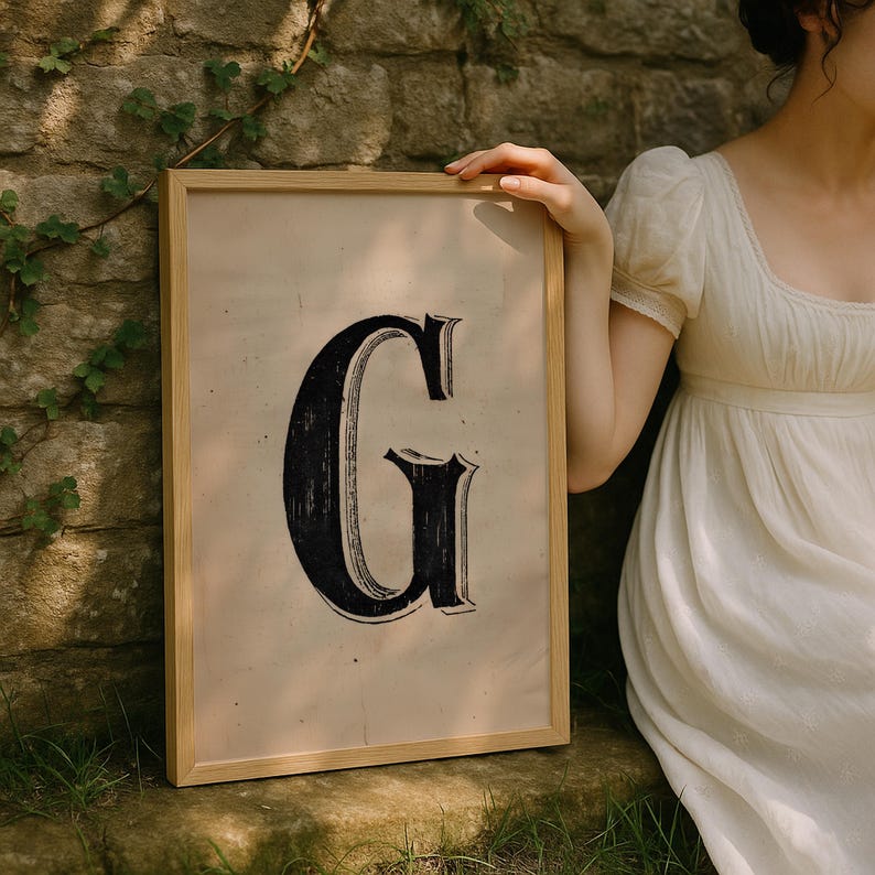 Antique Monogram G Print – Letterpress Style, Farmhouse Decor (digital ...