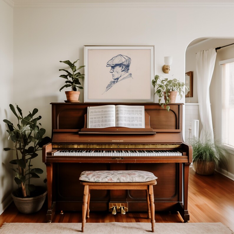 Gentleman Portrait Print - Pen and Ink Drawing, Newsboy Cap (digital ...