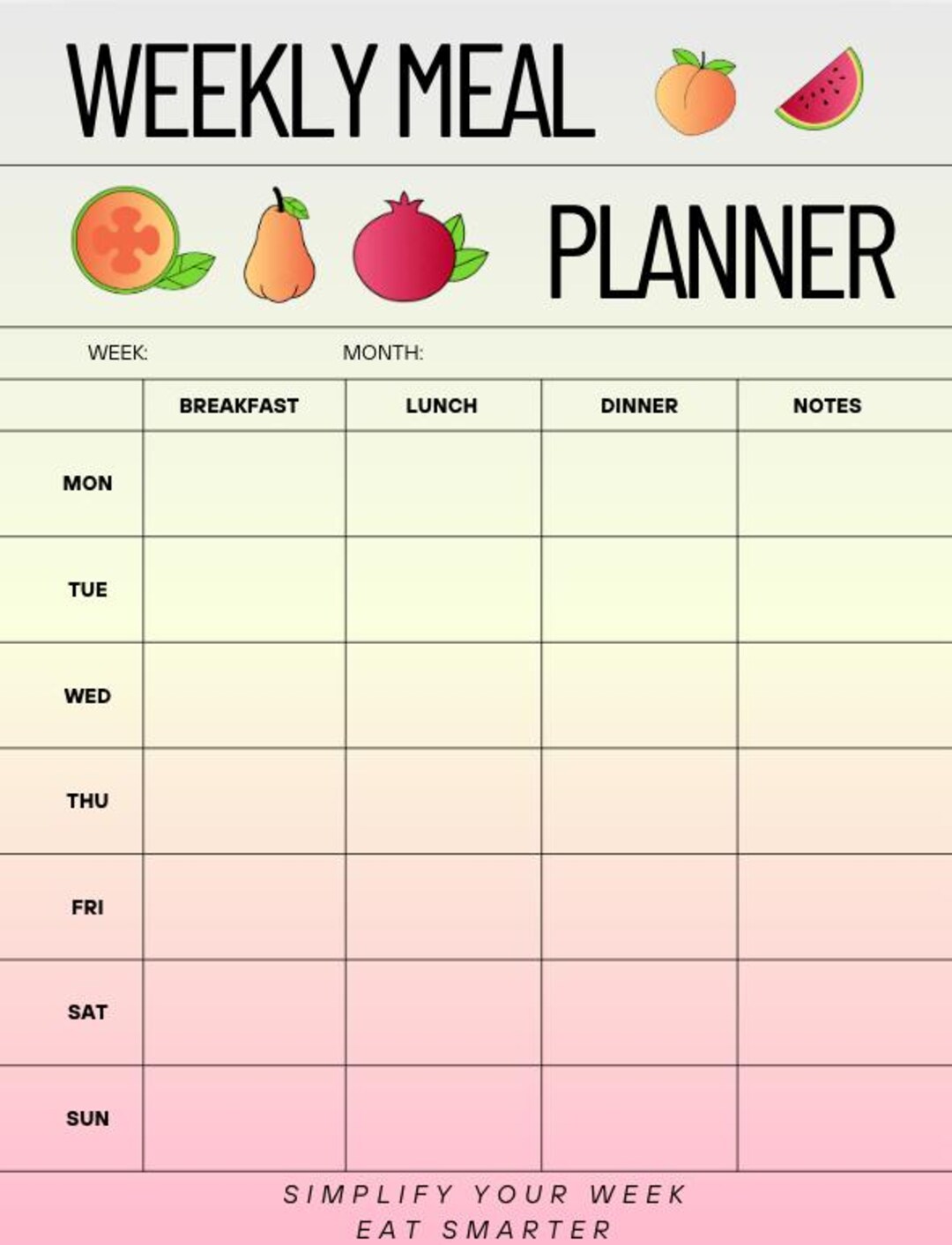 7-day Printable Meal Planner PDF – Includes Grocery List & 5 Bones ...