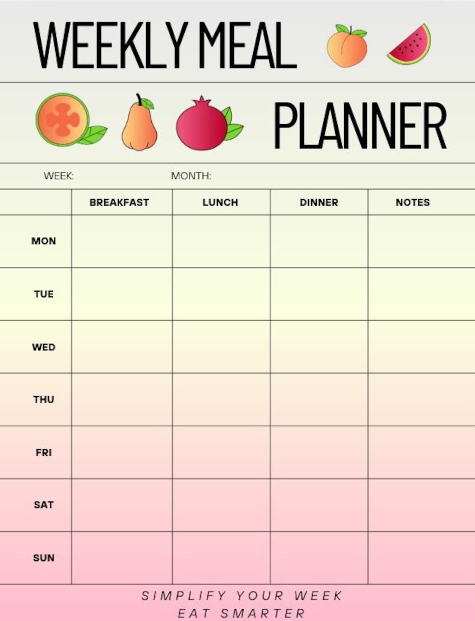 7-day Printable Meal Planner PDF – Includes Grocery List & 5 Bones ...