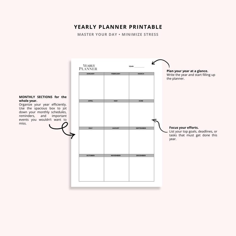 Planner Bundle Printable, Daily + Weekly + Monthly + Yearly, 4-in-1 Set ...