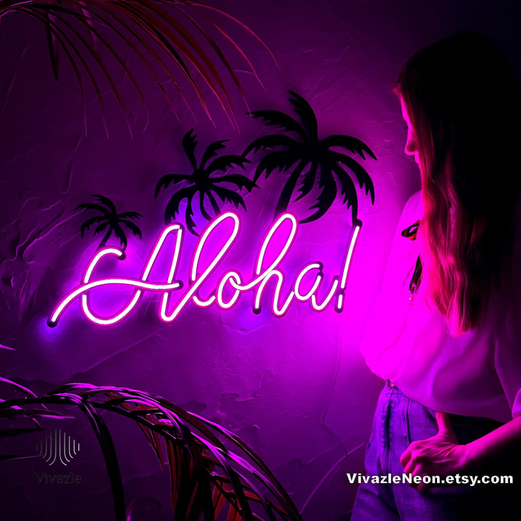 Aloha Neon Sign - LED Metal Wall Art, Tropical Neon Light, Adjustable ...