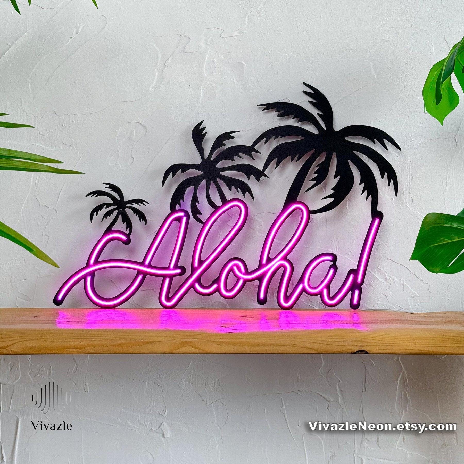 Aloha Neon Sign - LED Metal Wall Art, Tropical Neon Light, Adjustable ...