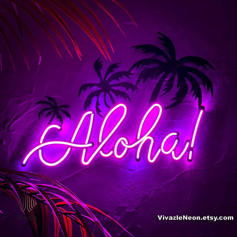 Aloha Neon Sign - LED Metal Wall Art, Tropical Neon Light, Adjustable ...