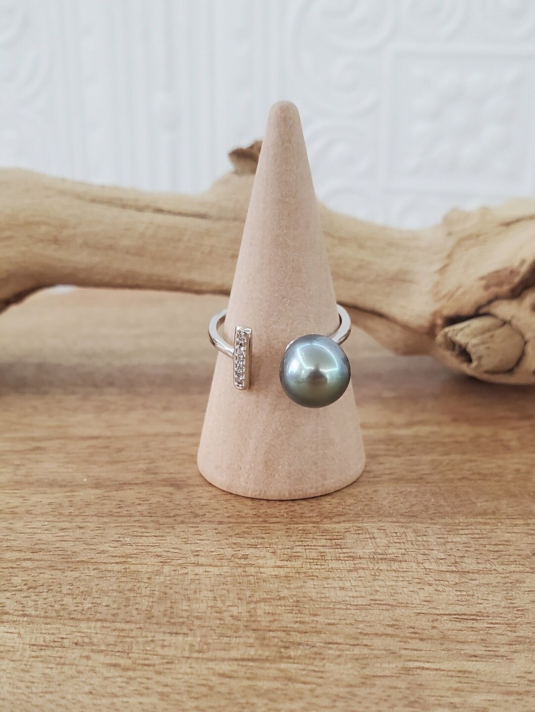 Modern Minimalist Ring With Tahitian Black Pearl Sterling - Etsy