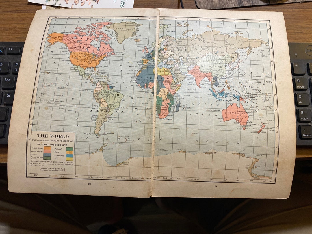 Map of the World Circa 1911 13 X 9 1/2 Two Book Pages. - Etsy