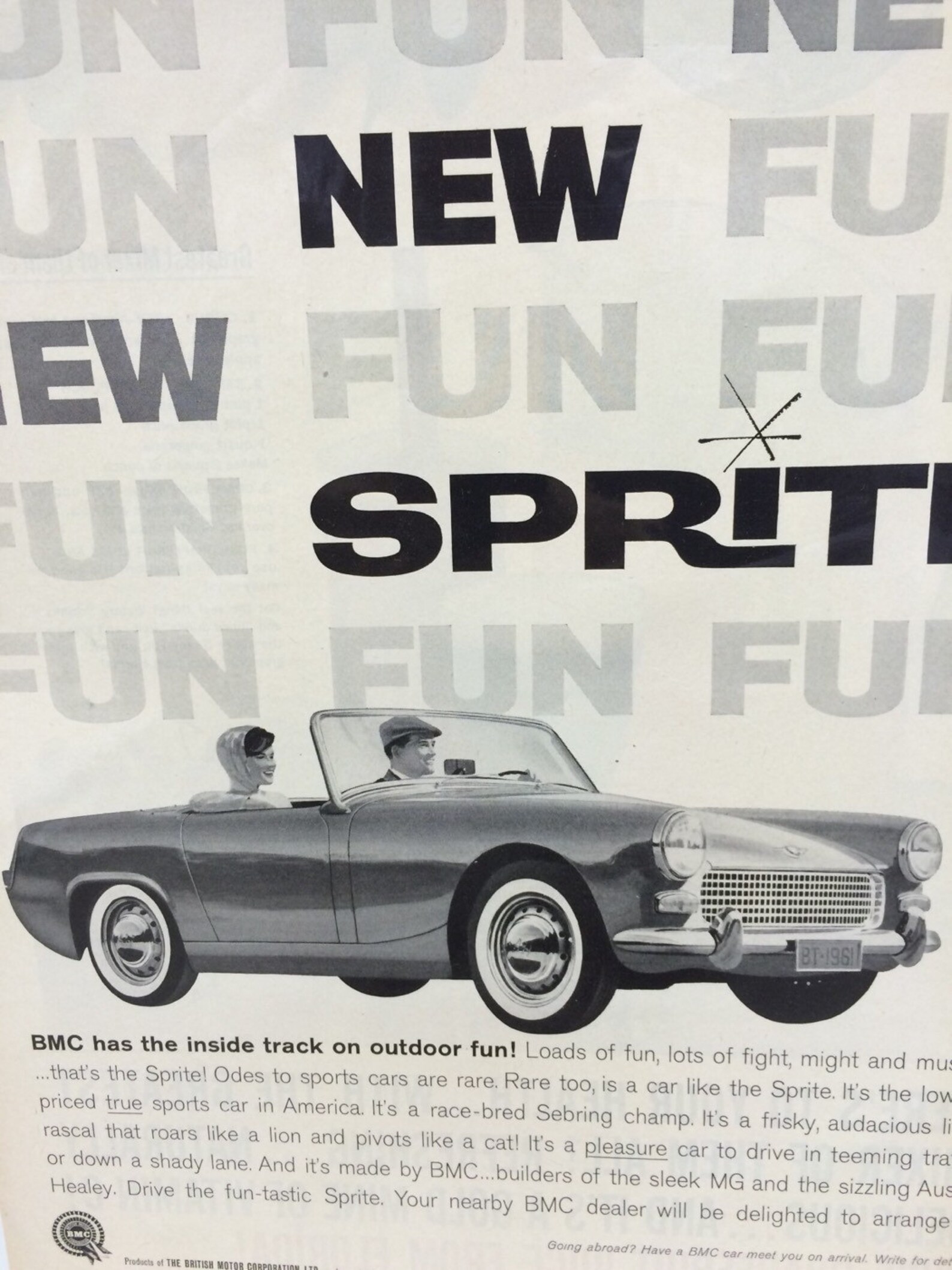 BMC Sprite Automobile Ad Circa 1961.11x15 Approx. - Etsy