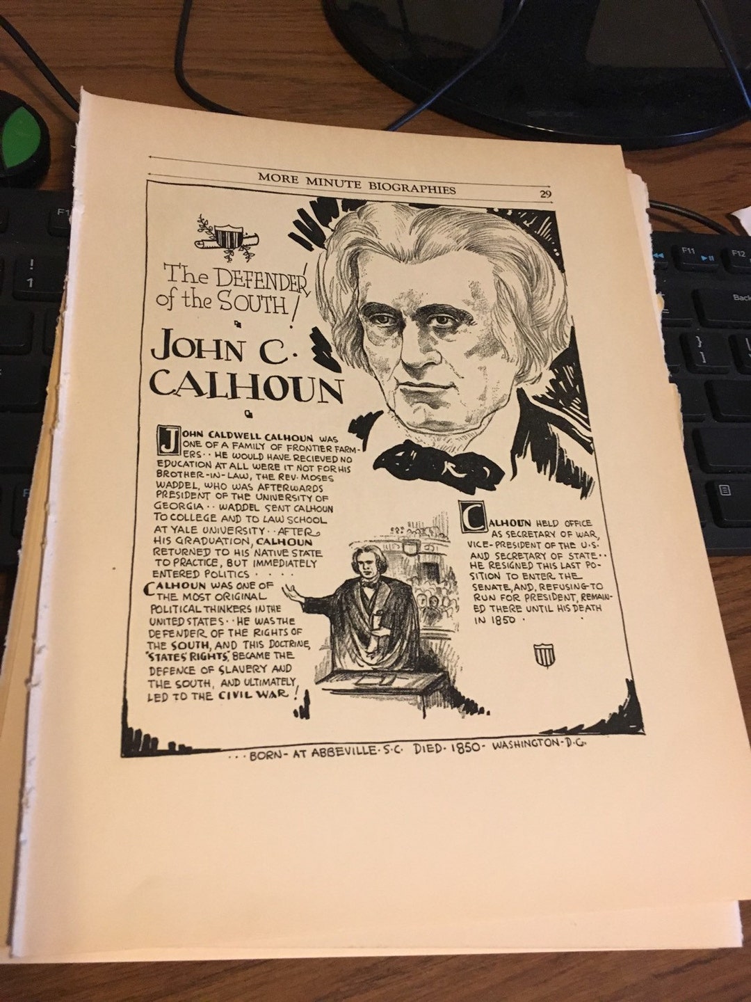 John C. Calhoun the Defender of the South! 7 X11 Great for Framing for ...
