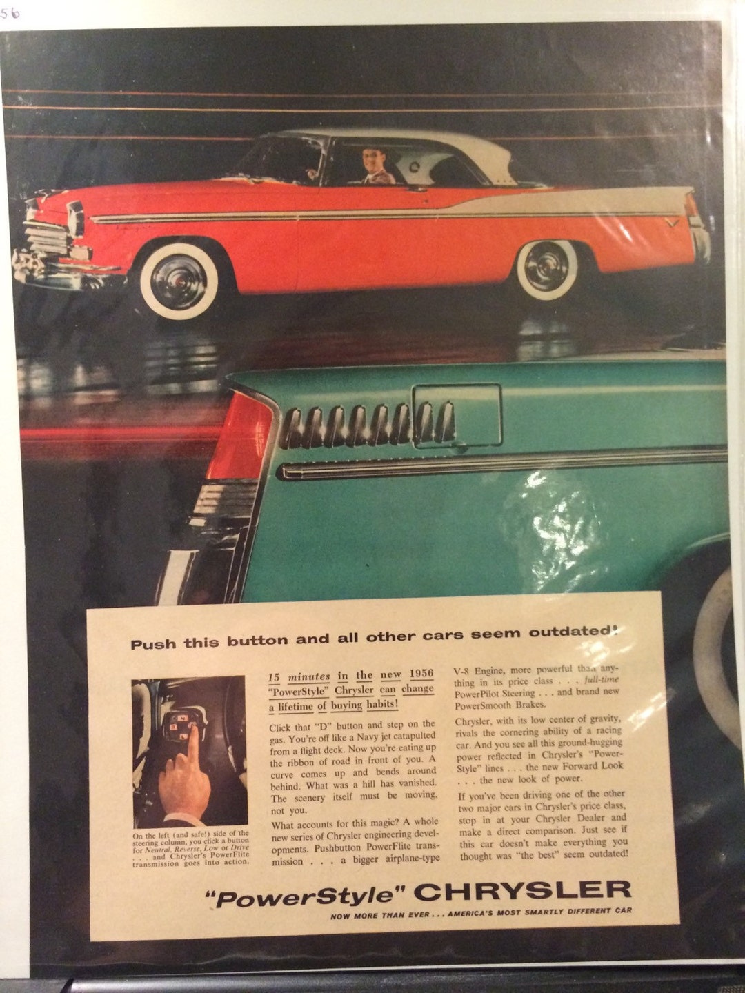 1956 Chrysler "powerstyle" Ad: Vintage Car Print (13x10) - Etsy
