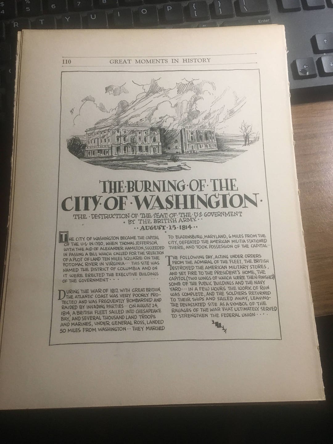 The burning of Washington DC 1814 1933 book page history print ...
