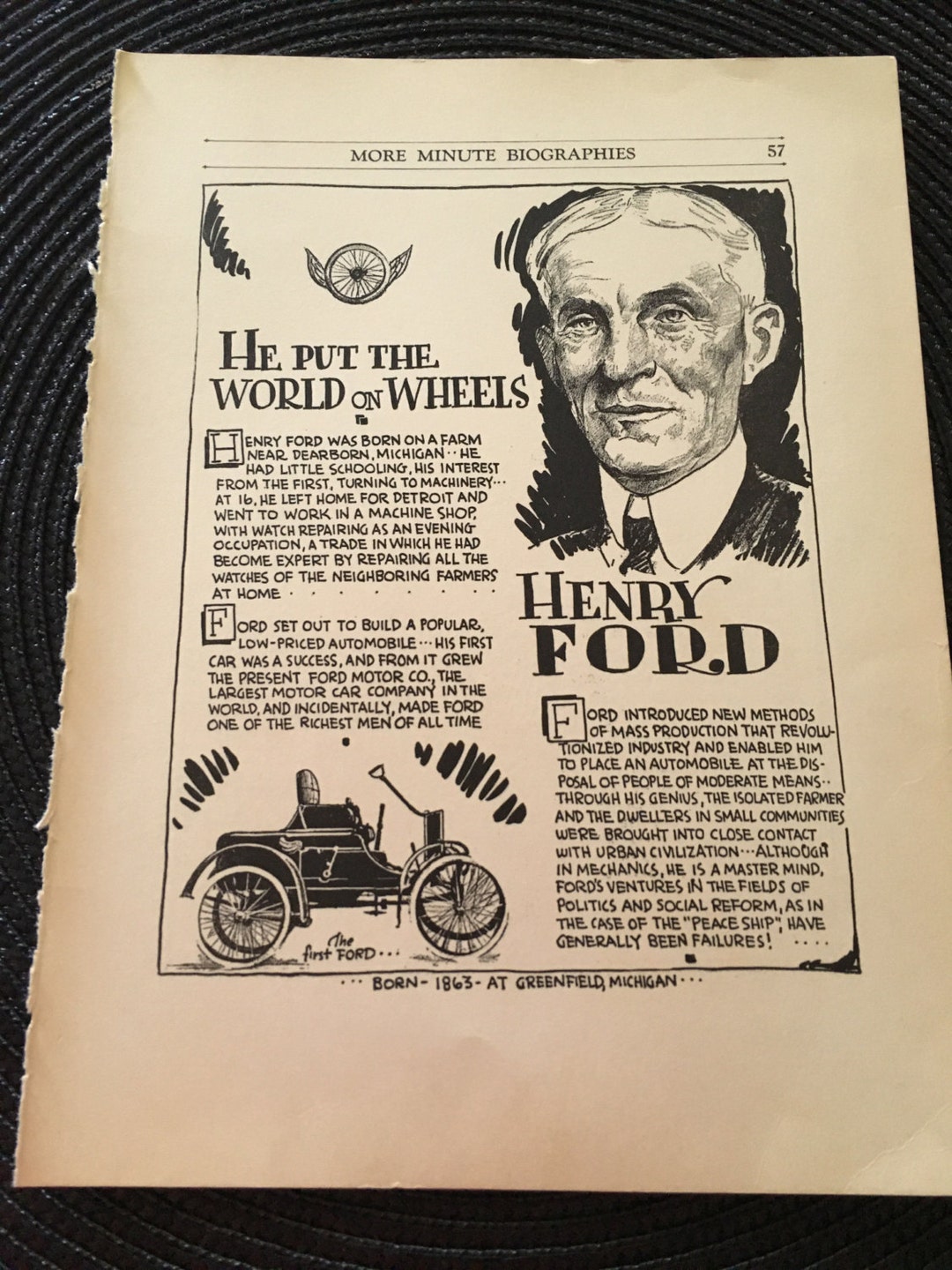Henry Ford Vintage Book Page Print (7x11) - Etsy