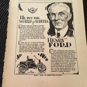 Henry Ford. He Put the World on Wheels. 7 X 11 Great for Framing for ...
