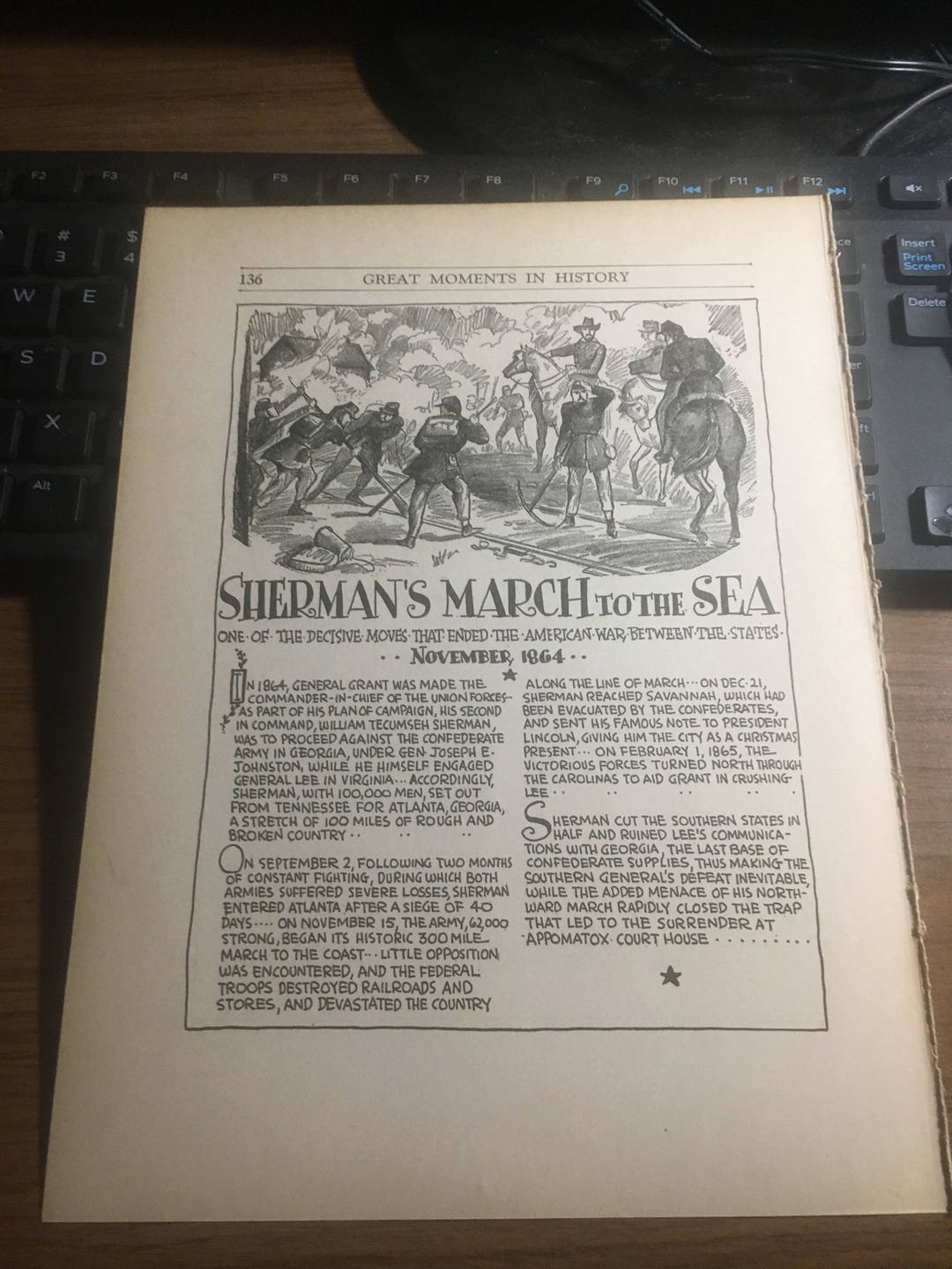 Shermans March to the Sea 1864. 1933 Book Page History Print ...