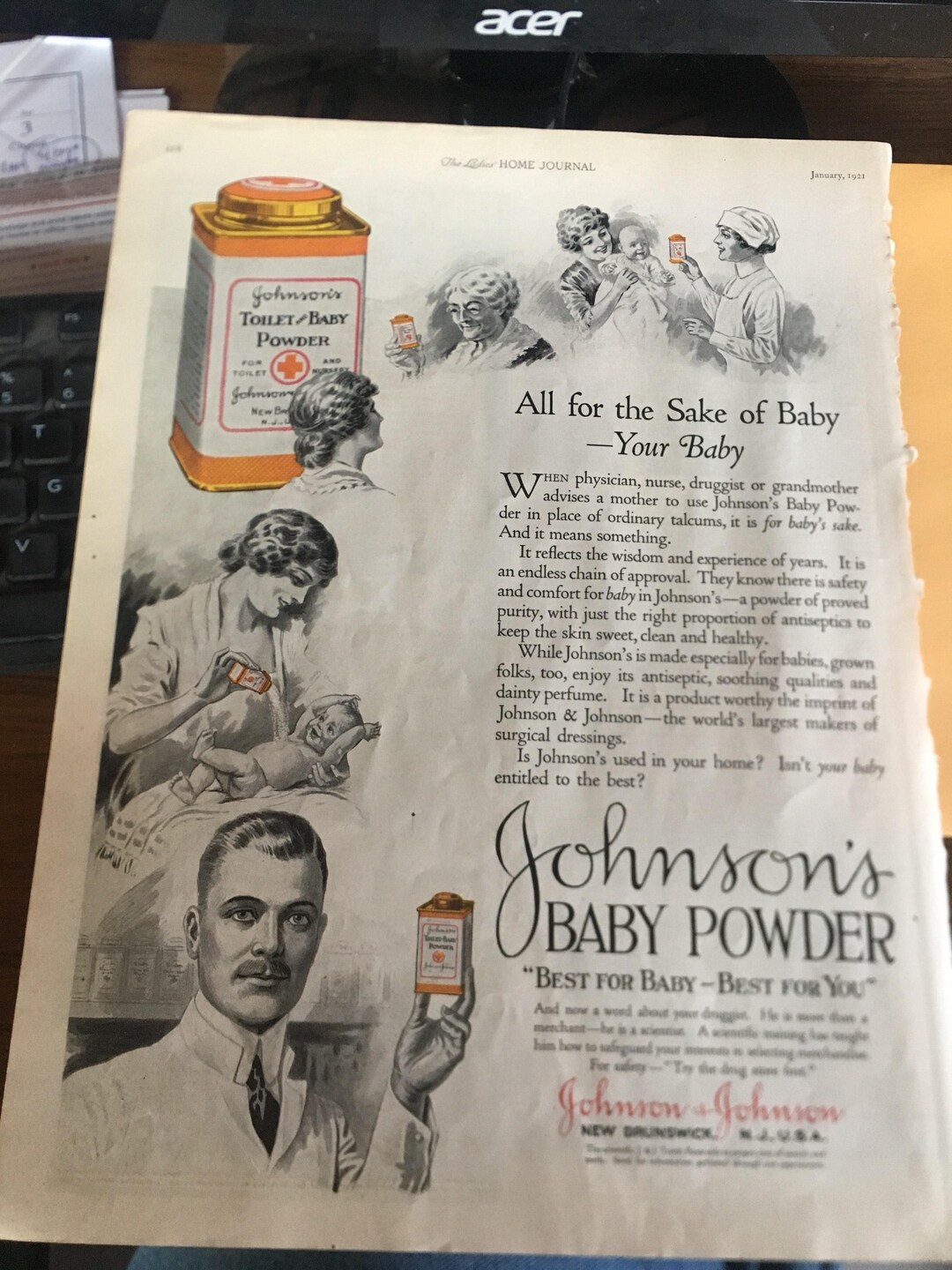 Johnson and Johnson Baby Powder Ad 10 X 13 Original Graphics. 1923 - Etsy