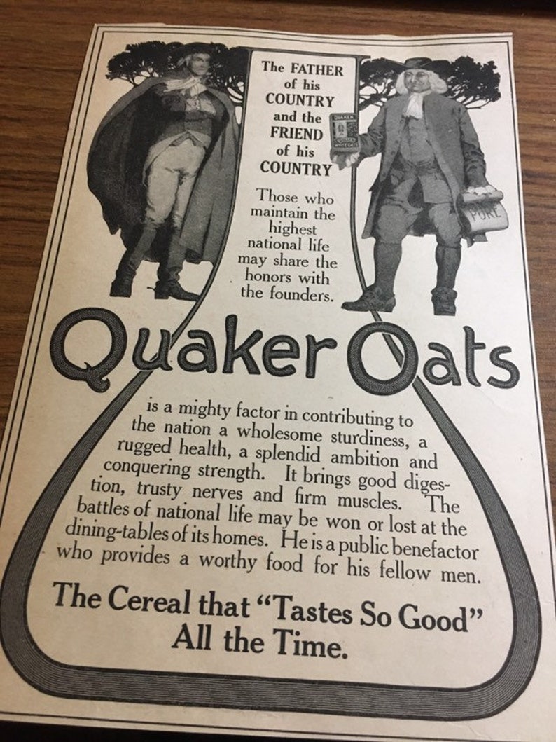 Quaker Oats Ad Circa 1906 George Washington and the Quaker Oats Man Ad ...