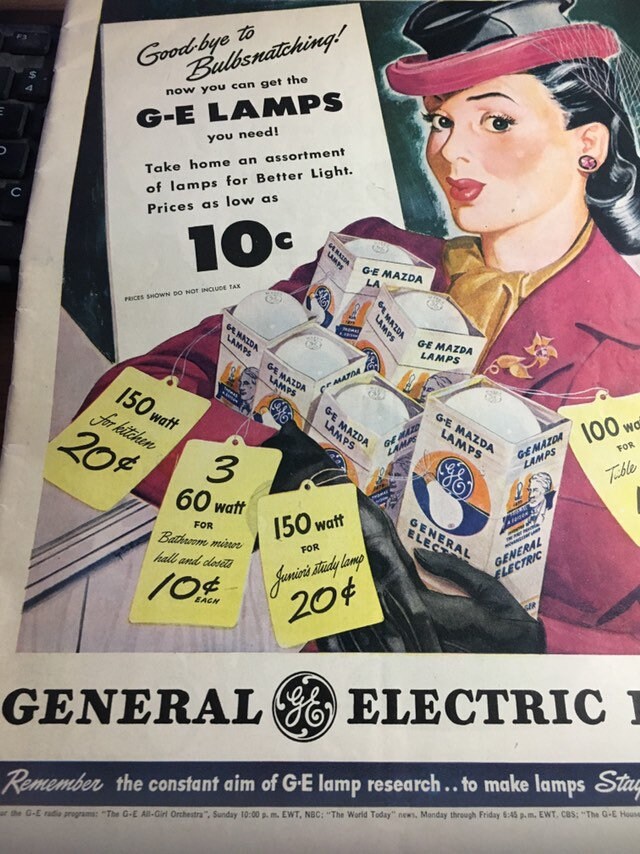 General Electric Light Bulb Ad 1940's Era 10 X 14 Large - Etsy