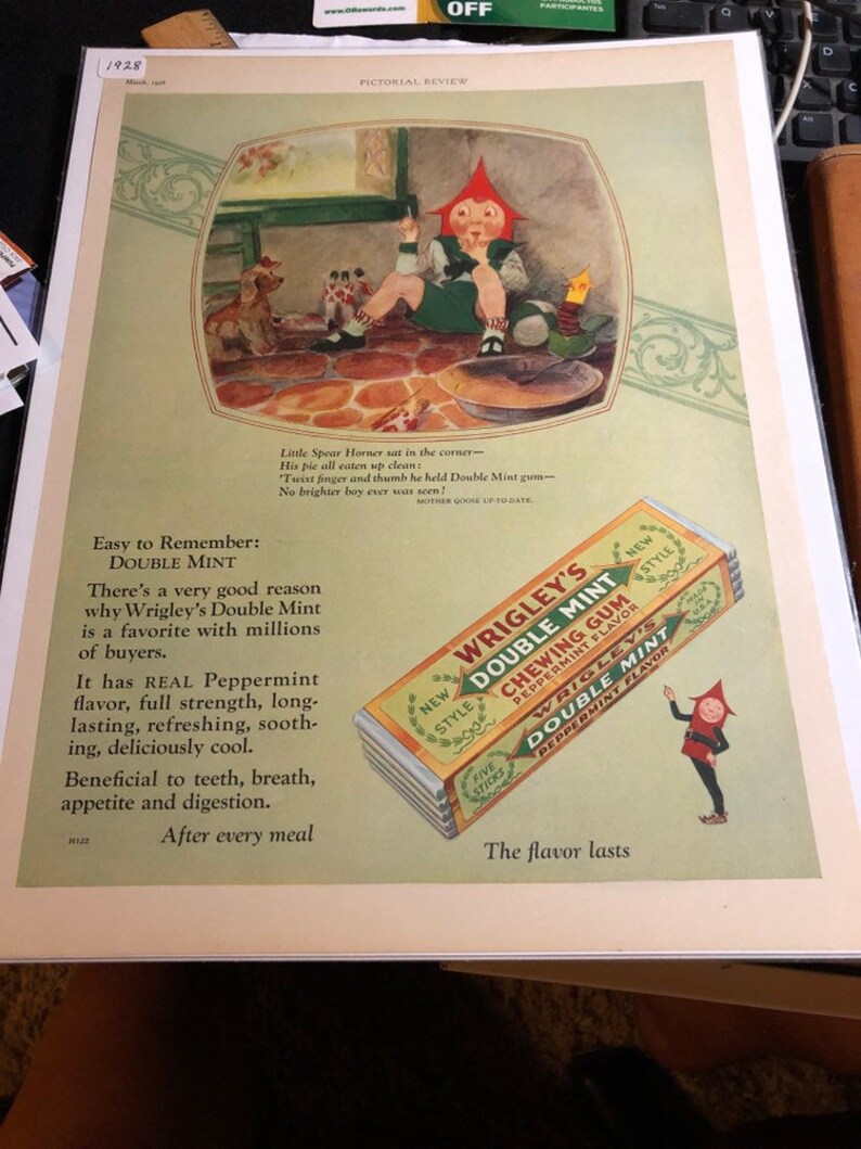 Wrigley's Double Mint Gum Ad Circa 1928. Large Color Graphic 10 X 13 ...