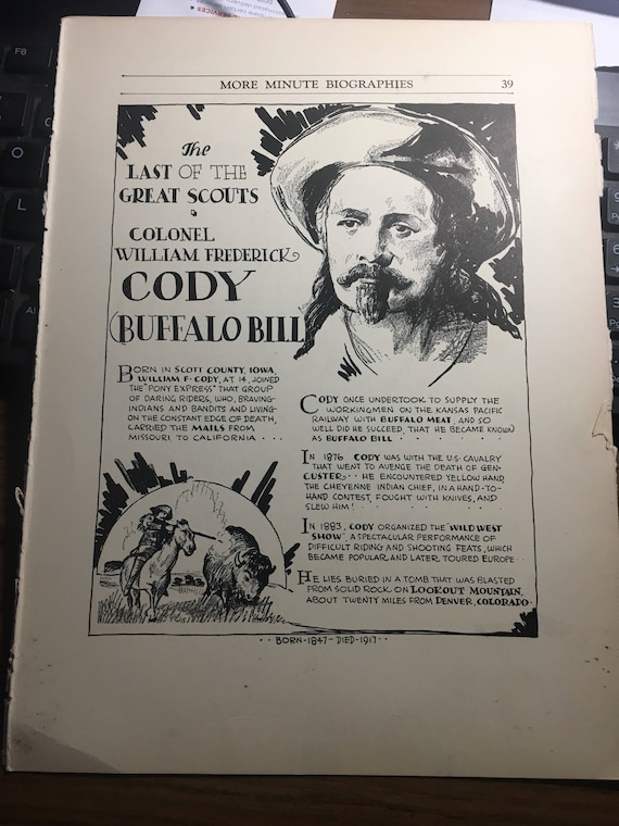 Buffalo Bill Cody the Last of the Great Scouts 1933 Book Page | Etsy