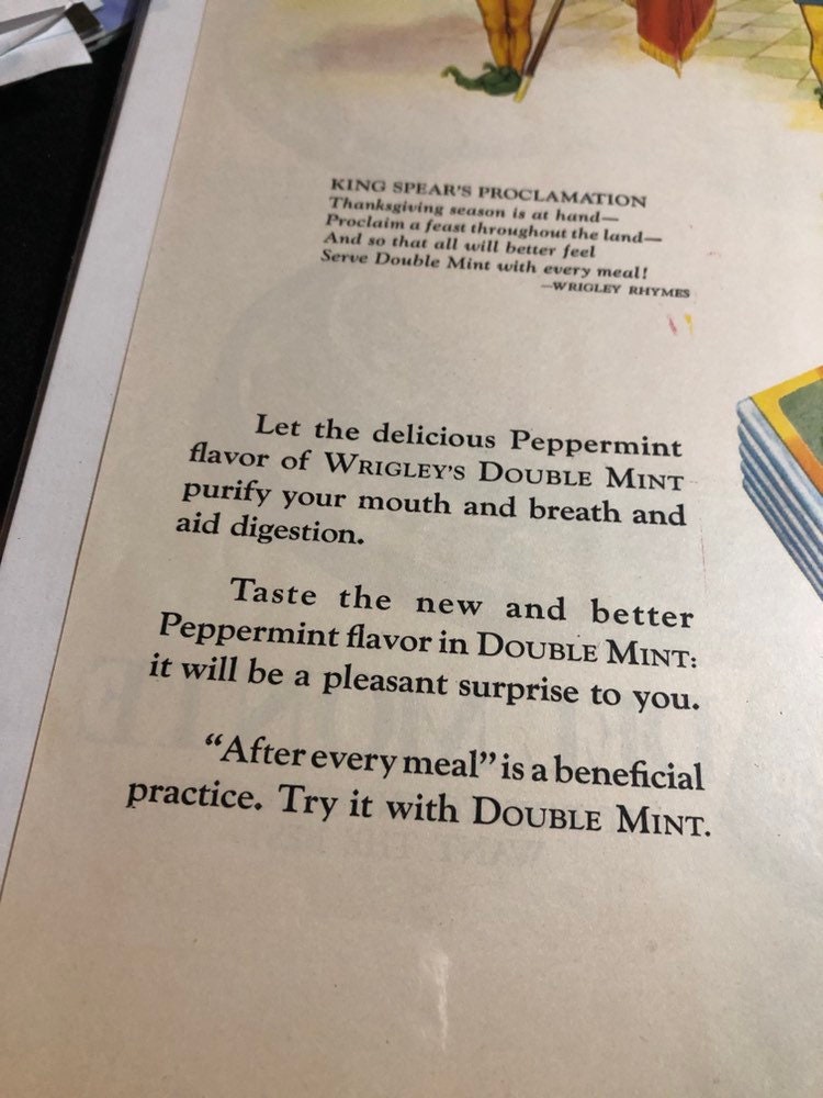 Wrigley's Double Mint Gum Ad Circa 1928. Large Color Graphic 10 X 13 ...