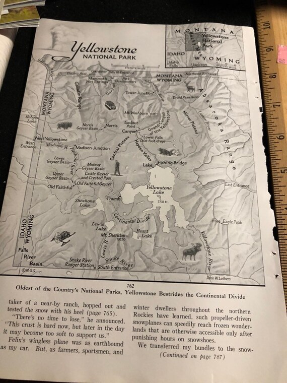 Yellowstone National Park Book Page Map 1956 - Etsy