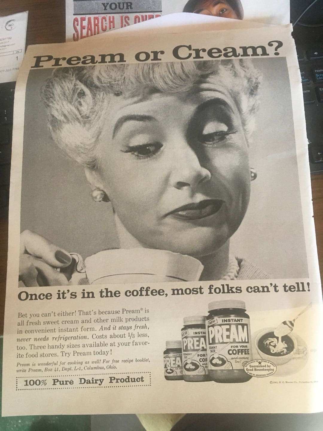 Pream or Cream? Vintage Ad 1961 13 X 10 Coffee - Etsy